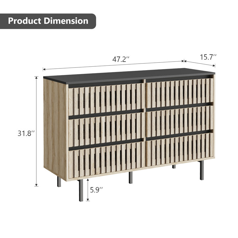 Latitude Run® Anewomen 6 Drawer 47.24'' W Double Dresser | Wayfair
